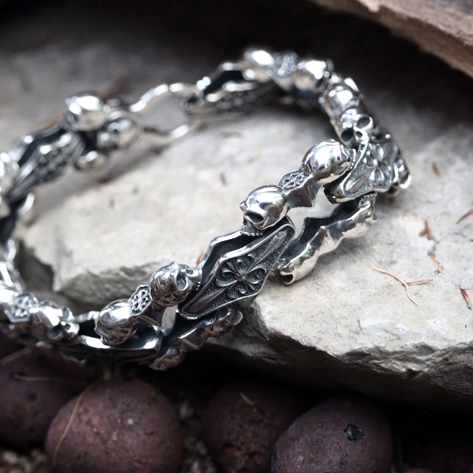 Gothic Skull Sterling Silver Bracelet Men's Bracelet - Etsy
