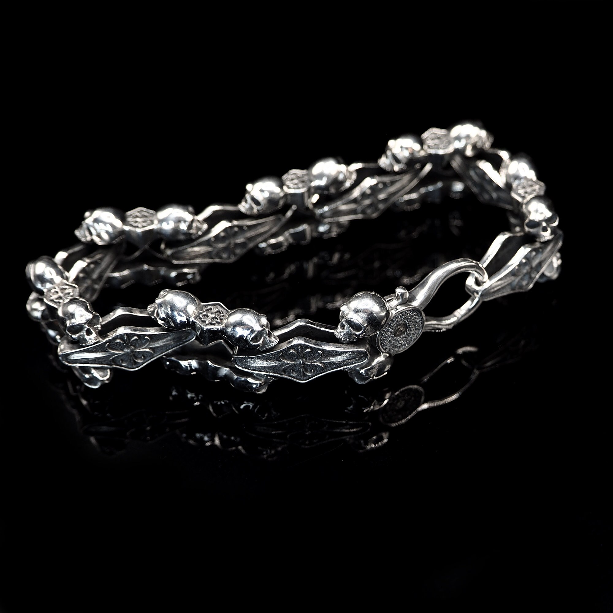Gothic Skull Sterling Silver Bracelet Men's Bracelet - Etsy