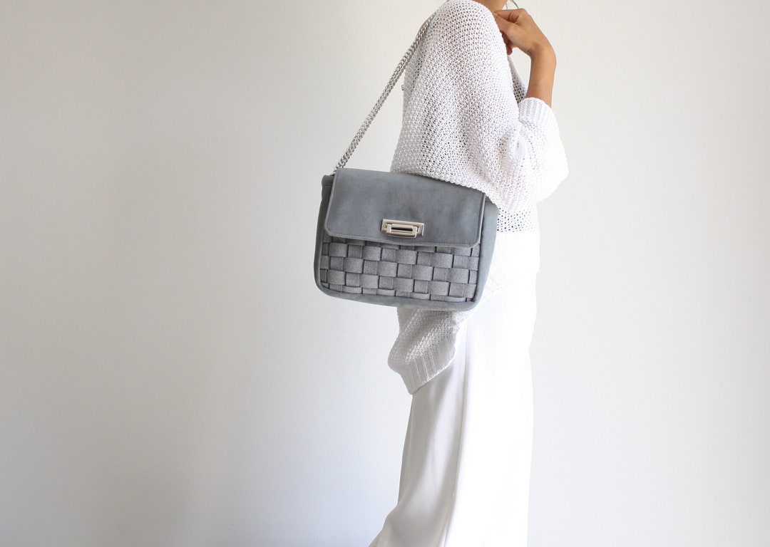 Women's Bag in Woven Felt-like Fabric, Elegant Gray Shoulder Bag ...