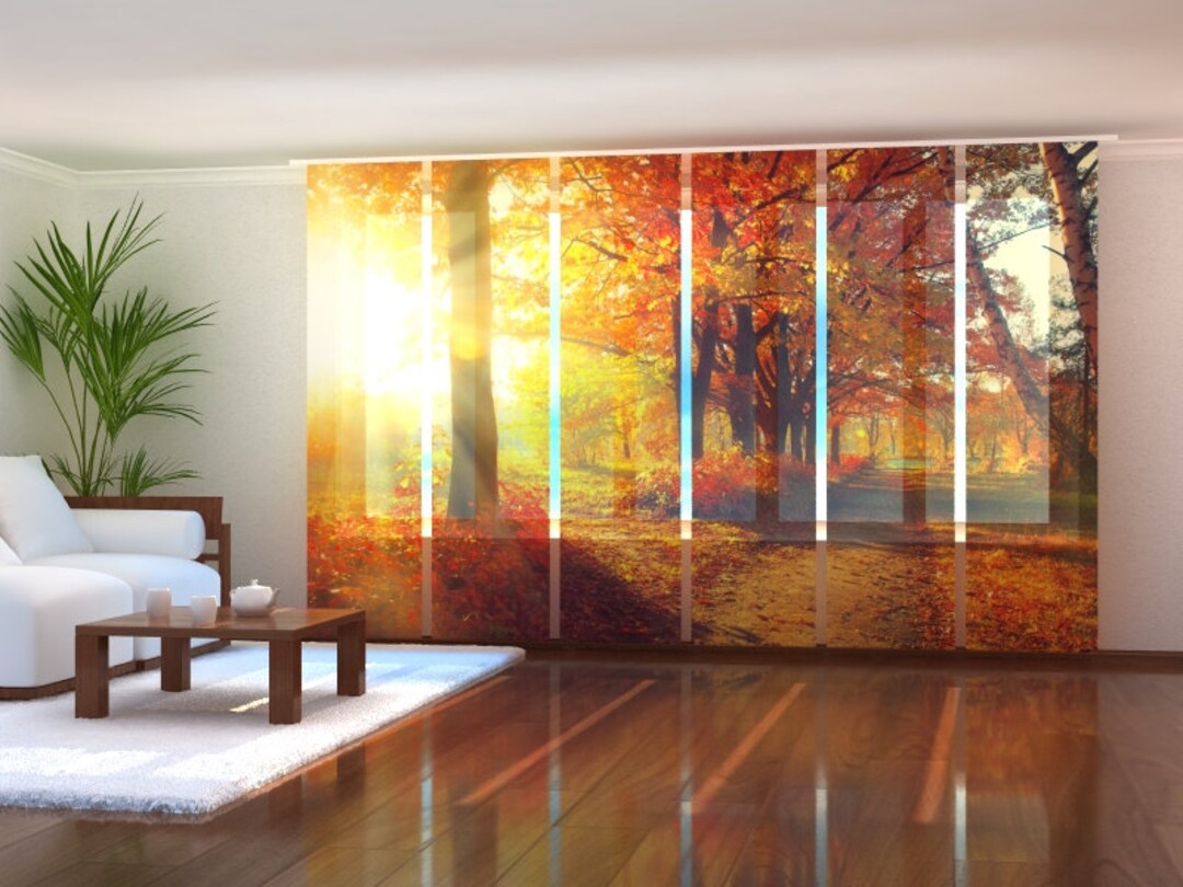 Sliding Panel Curtain Sunny Day in the Autumn Park, Vertical Blinds for ...