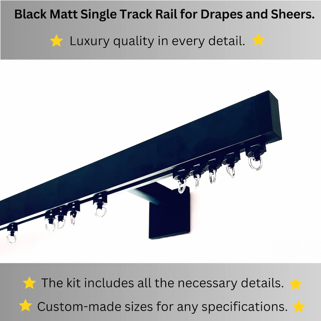 Metal Curtain Rail Track, Matt Black, Single Track, Wall Mounted ...