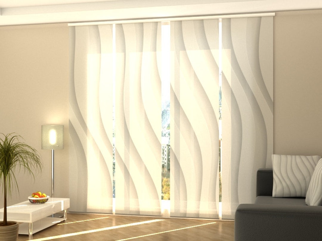 Sliding Panel Curtains Lovely White Waves, Set of 4 Vertical Blinds for ...