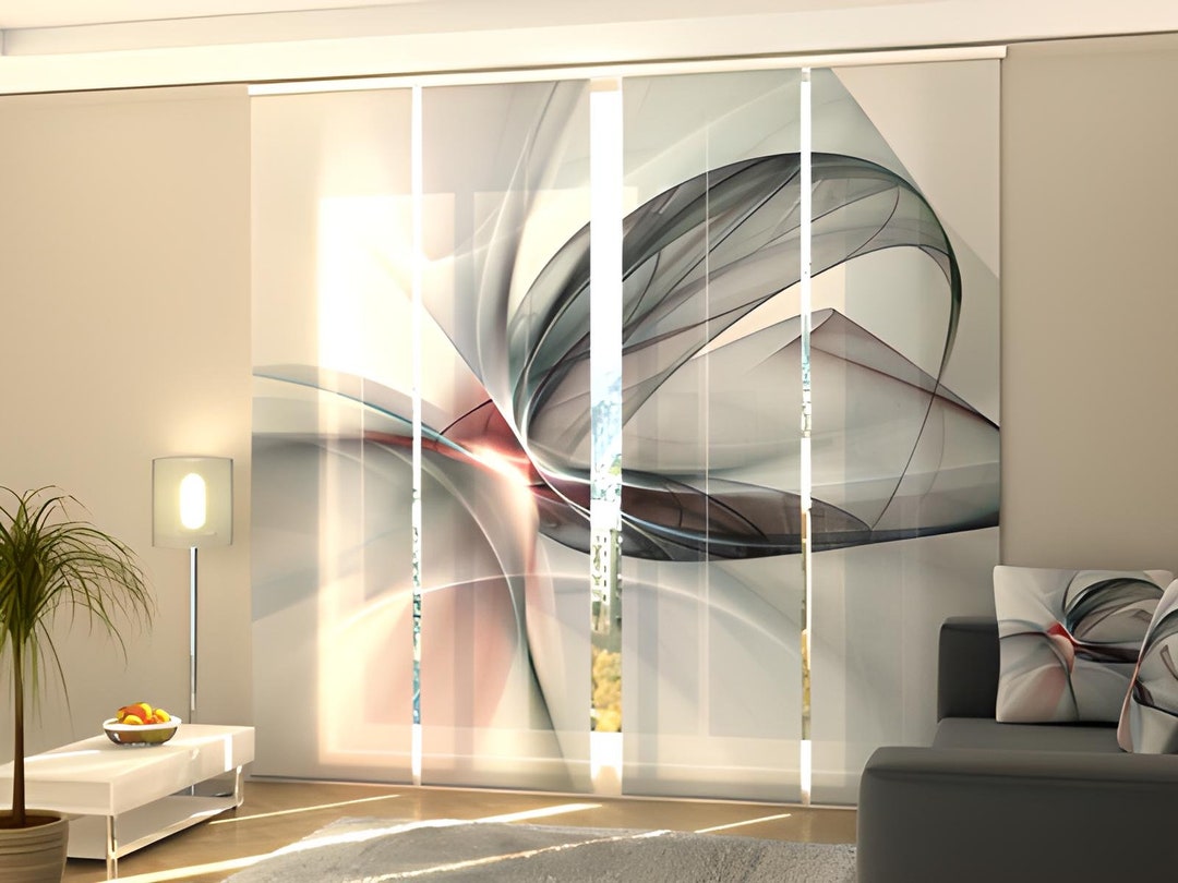 4 Sliding Panel Curtains Elegant Black Abstraction, Vertical Blinds for ...