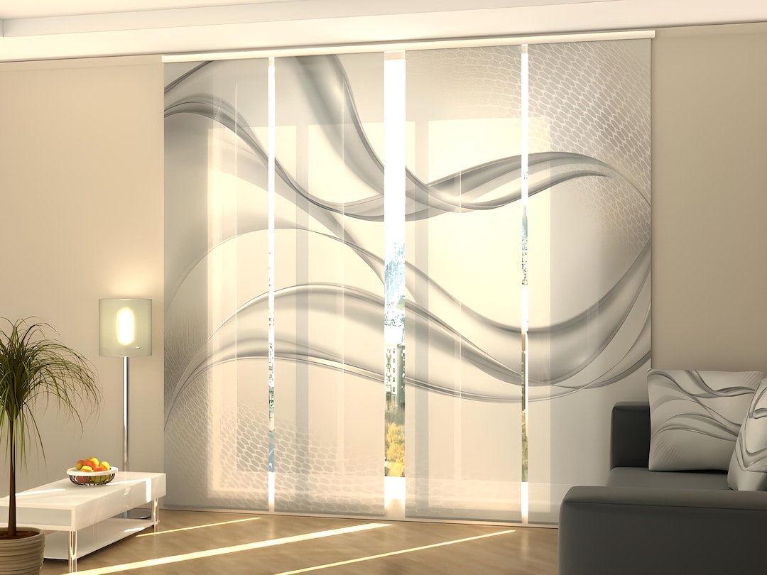 Sliding Panel Curtains Light Gray Abstraction, Set of 4, Vertical ...