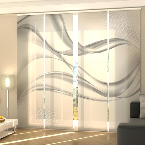Sliding Panel Curtain Gray and White Set of 4 Custom Size - Etsy