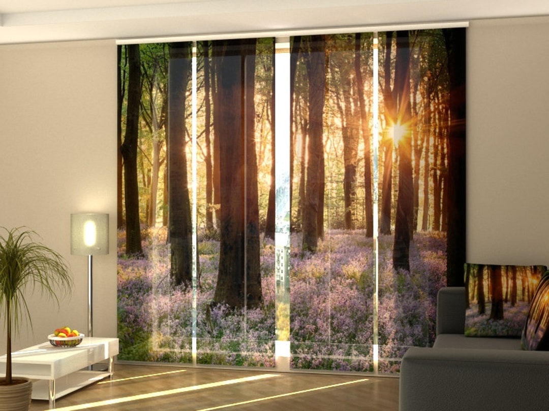Sliding Panel Blinds Sunrise in the Beautiful Spring Forest, Set of 4 ...