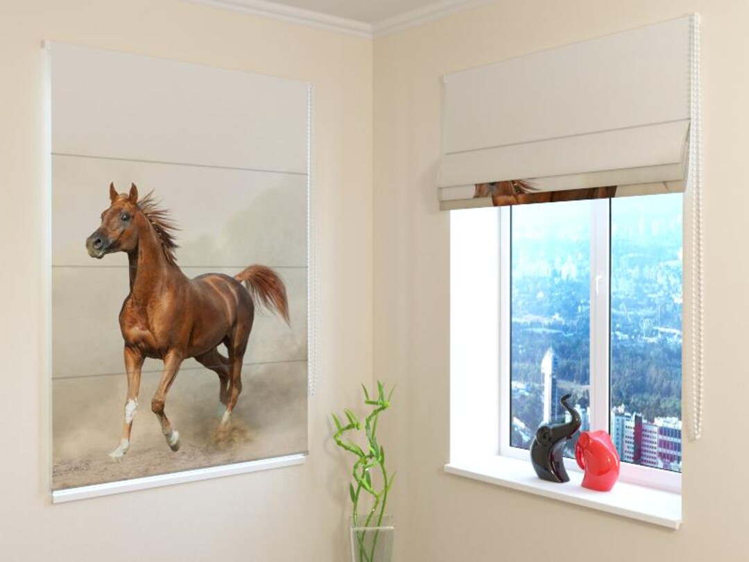 Custom Roman Shade: Arabian Stallion Print, Blackout & Silk Options - Etsy