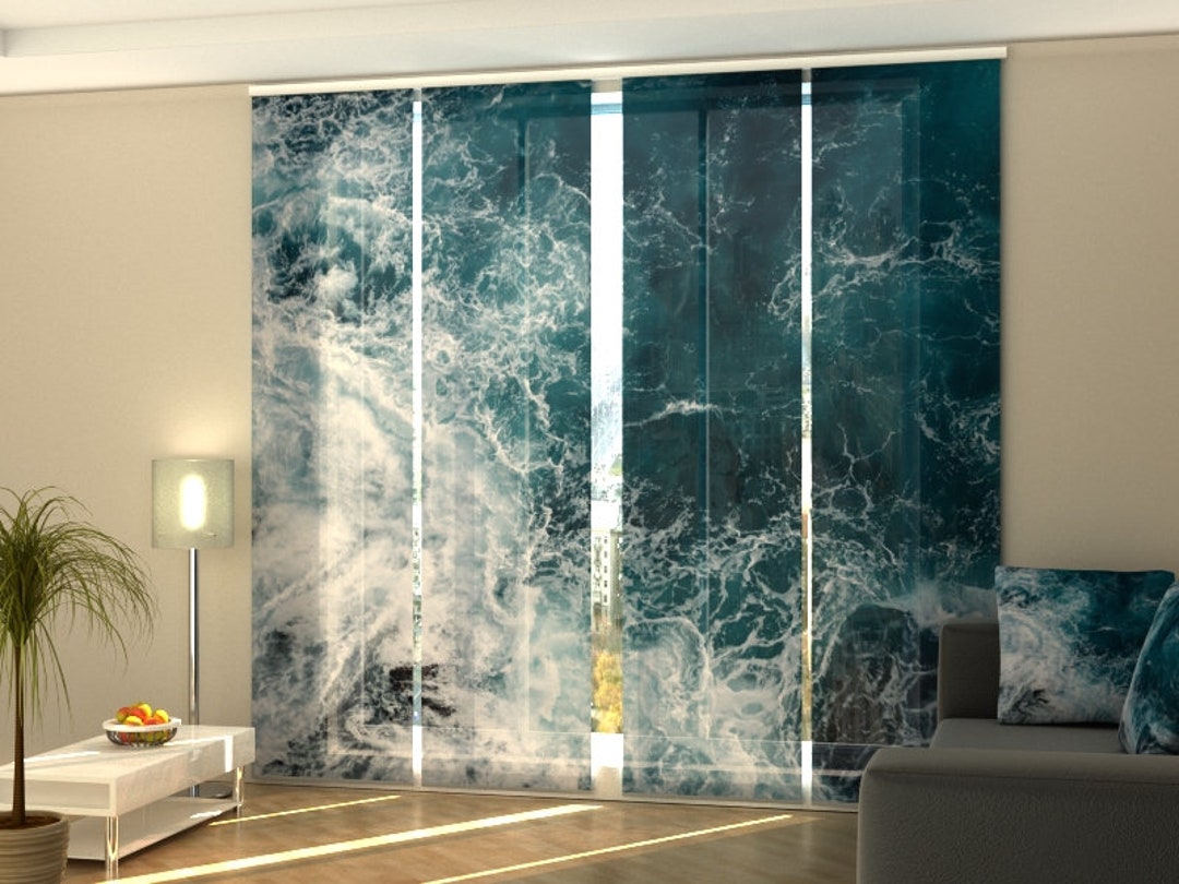 Sliding Panel Curtains Amazing Ocean Waves, Set of 4 Vertical Blinds ...