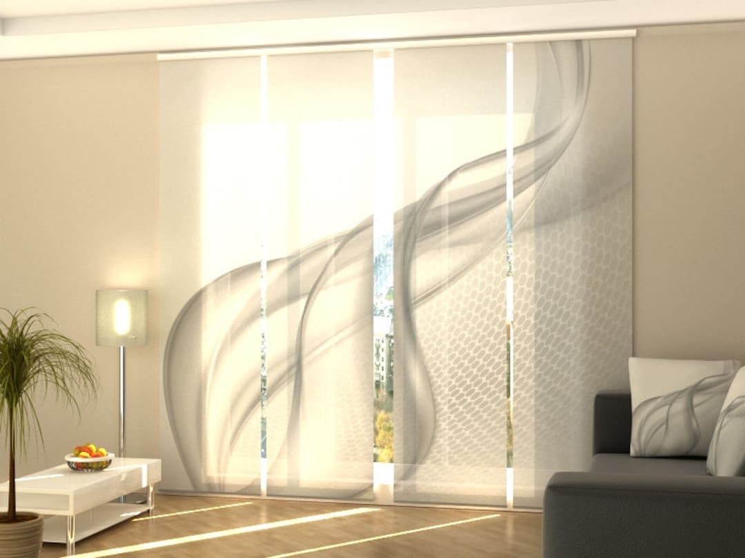 Sliding Panel Blinds Light Gray Abstraction 2, Set of 4, Vertical ...