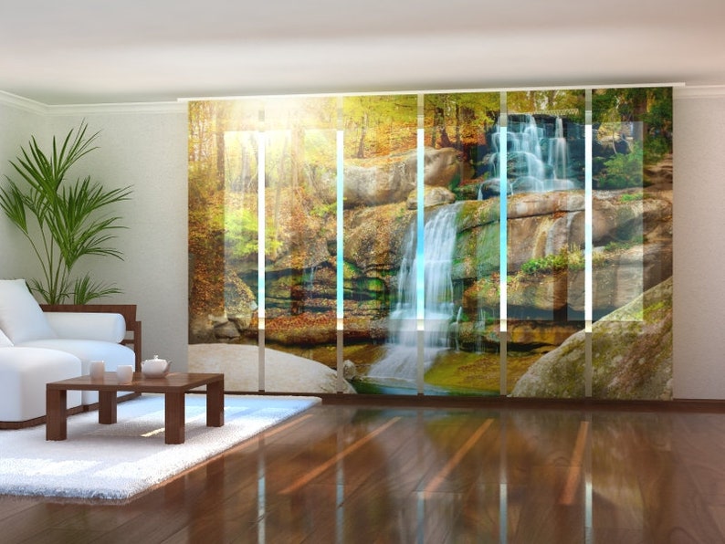 Sliding Panel Curtain Waterfall in the Autumn Forest Set of - Etsy