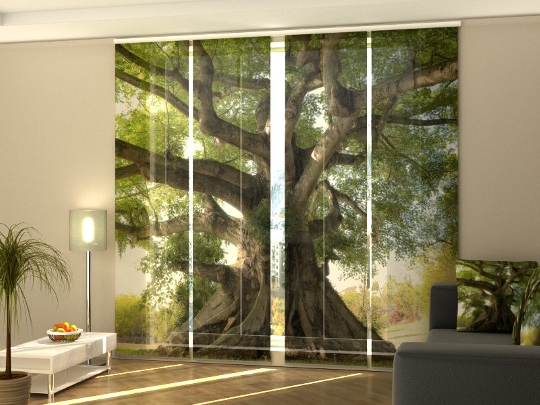 Sliding Panel Curtain Tree of Life, Set of 4 Vertical Blinds for Patio ...