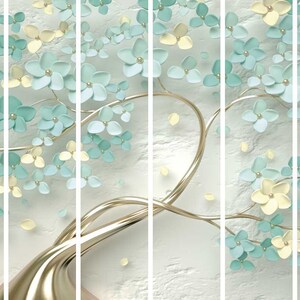 8 Sliding Panel Curtains Fabulous Tree With Green Flowers, Vertical ...