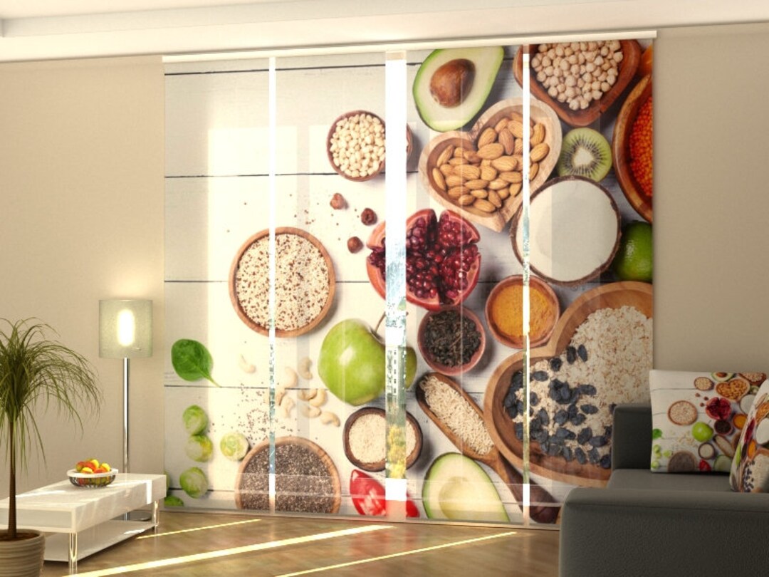 Sliding Panel Curtain Healthy Food, Set of 4, Custom Size, Fabric ...