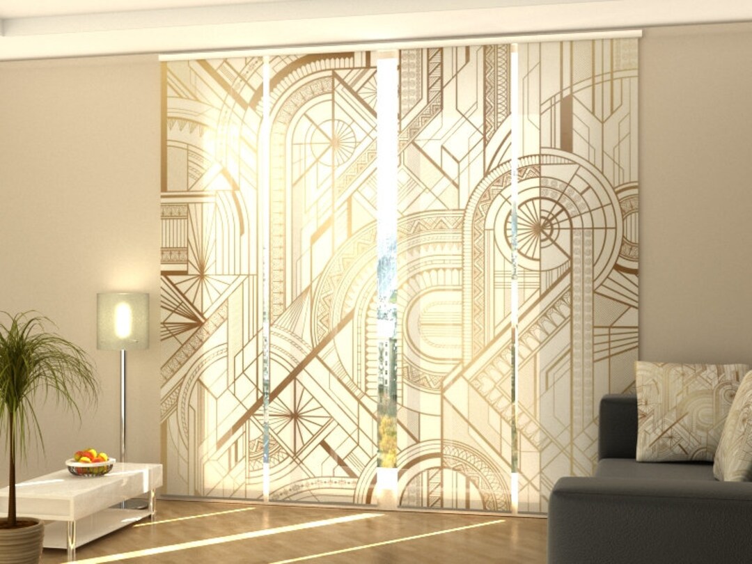 Sliding Panel Blinds Geometric Gold and White Pattern, Set of 4 ...