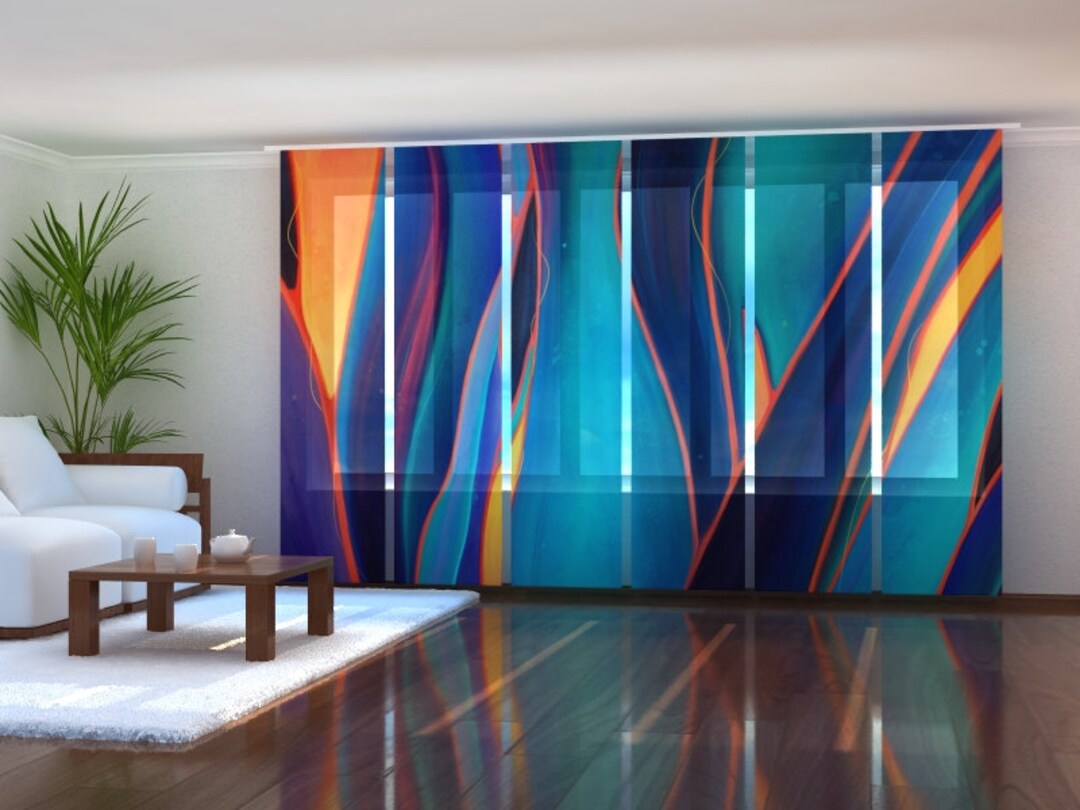 Sliding Panel Curtain Spectacular Blue Illustration, Set of 6 Vertical ...