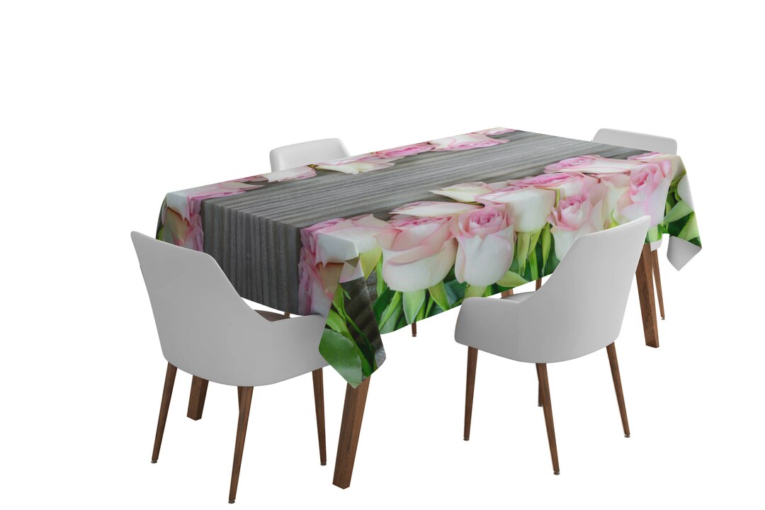 Fabric Tablecloth Printed With Roses and Wood Pattern Floral Tablecloth ...