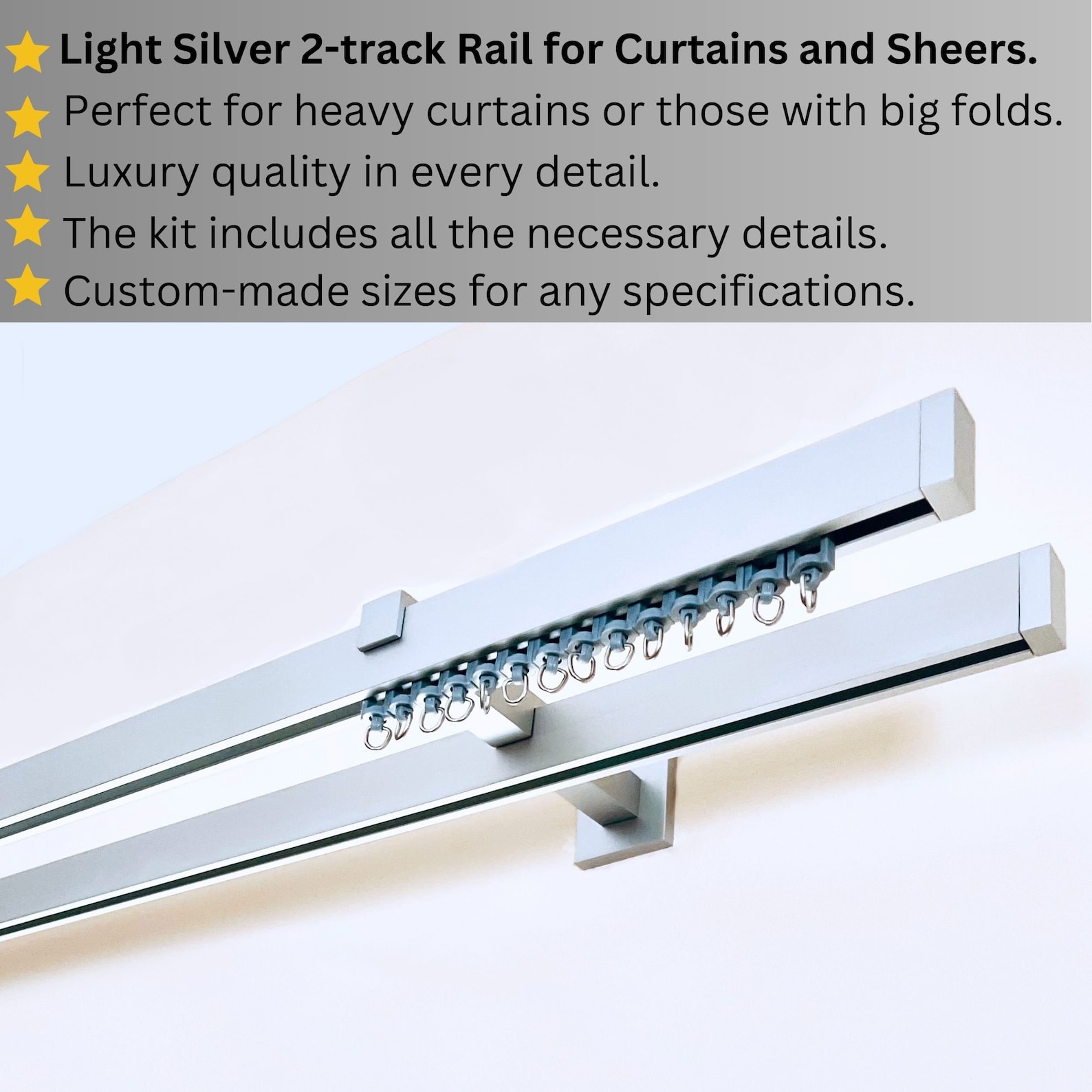 Lux Double Wall Curtain Track: Custom Sizes, Two-ways Track Rail for ...