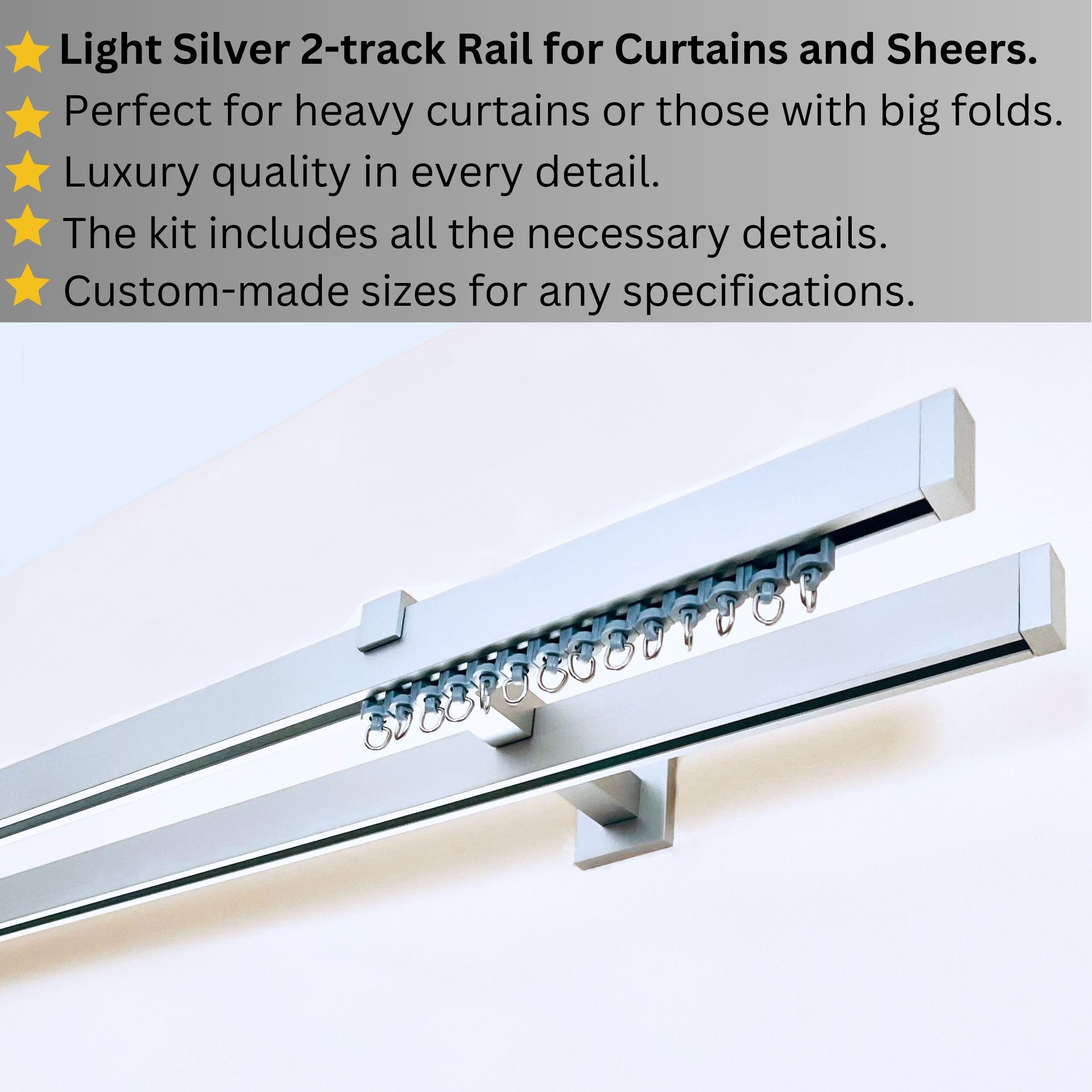 Lux Double Wall Curtain Track: Custom Sizes, Two-ways Track Rail for ...