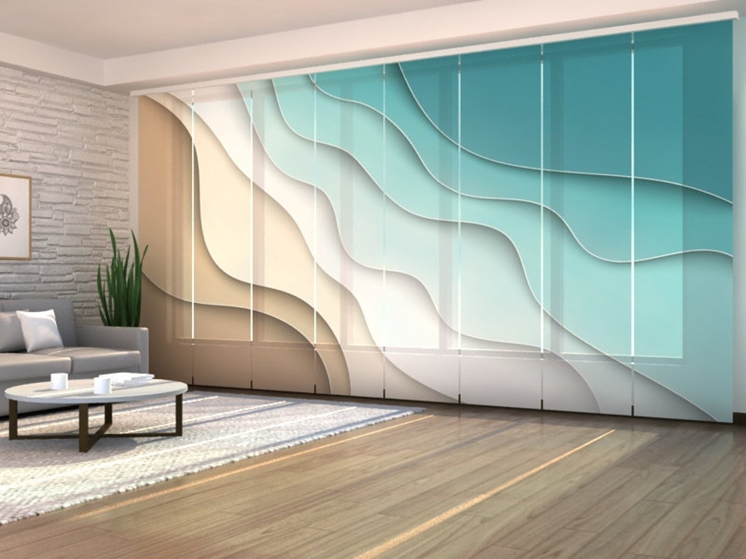 8 Sliding Panel Curtains Abstract Sea and Beach, Vertical Blinds Patio ...