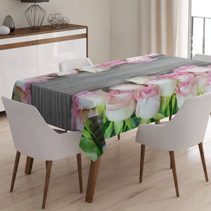 Fabric Tablecloth Printed With Roses and Wood Pattern Floral Tablecloth ...