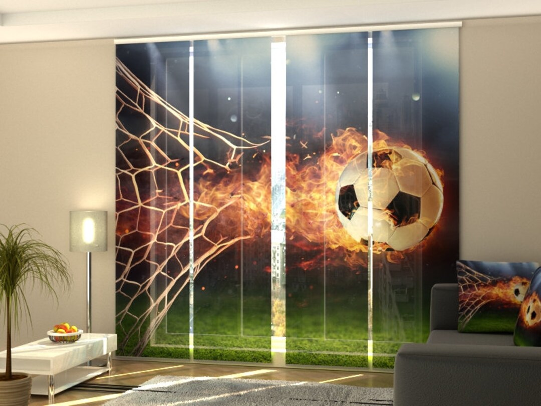 Sliding Panel Curtain Fiery Football Ball in Goal, Set of 4 for Patio ...
