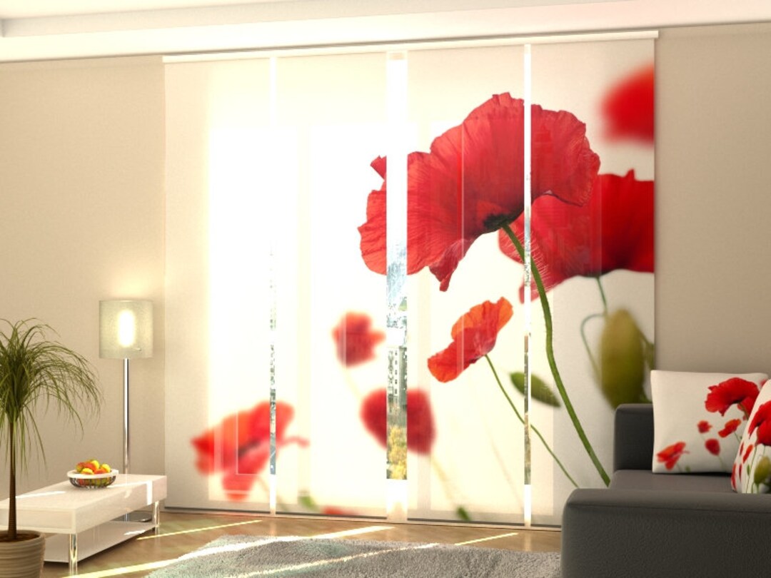 Sliding Panel Curtain Red and White, Set of 4 Blinds for Patio Doors or ...