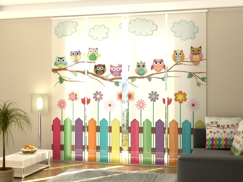 Sliding Panel Curtain Funny Owl, Set of 4 Amazing Vertical Blinds Kids ...