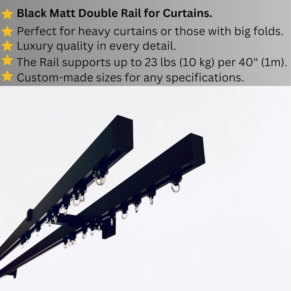 Double Metal Black Curtain Track – Custom Sizes, 2-tracks Wall Rail Any ...