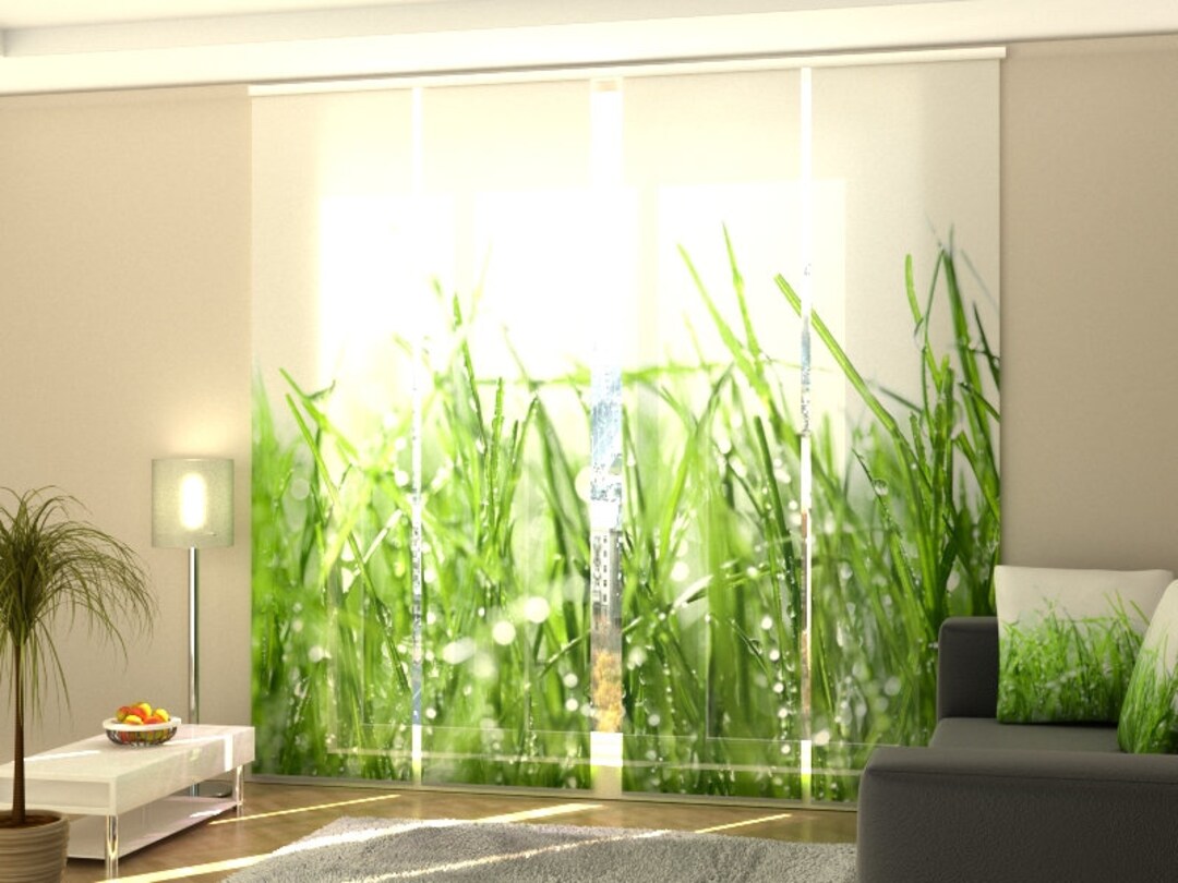 Sliding Panel Curtain Fresh Green Grass, Set of 4 Vertical Blinds for ...