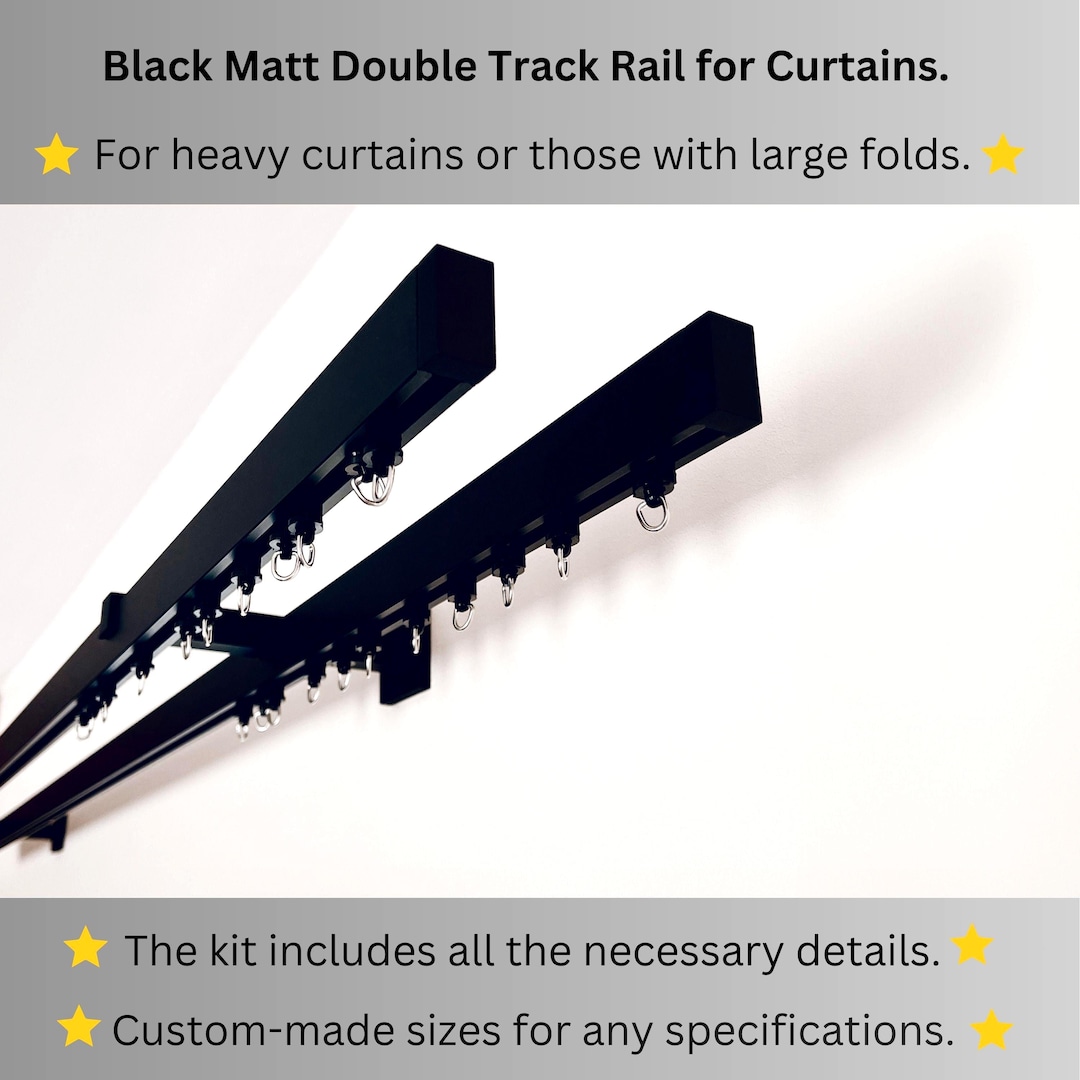 Double Metal Black Curtain Track – Custom Sizes, 2-tracks Wall Rail Any ...