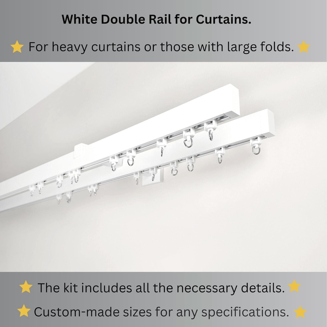 Double White Metal Curtain Rail – Wall-mounted Aluminum 2-way Track for ...