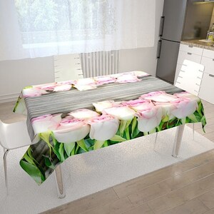 Fabric Tablecloth Printed With Roses and Wood Pattern Floral Tablecloth ...