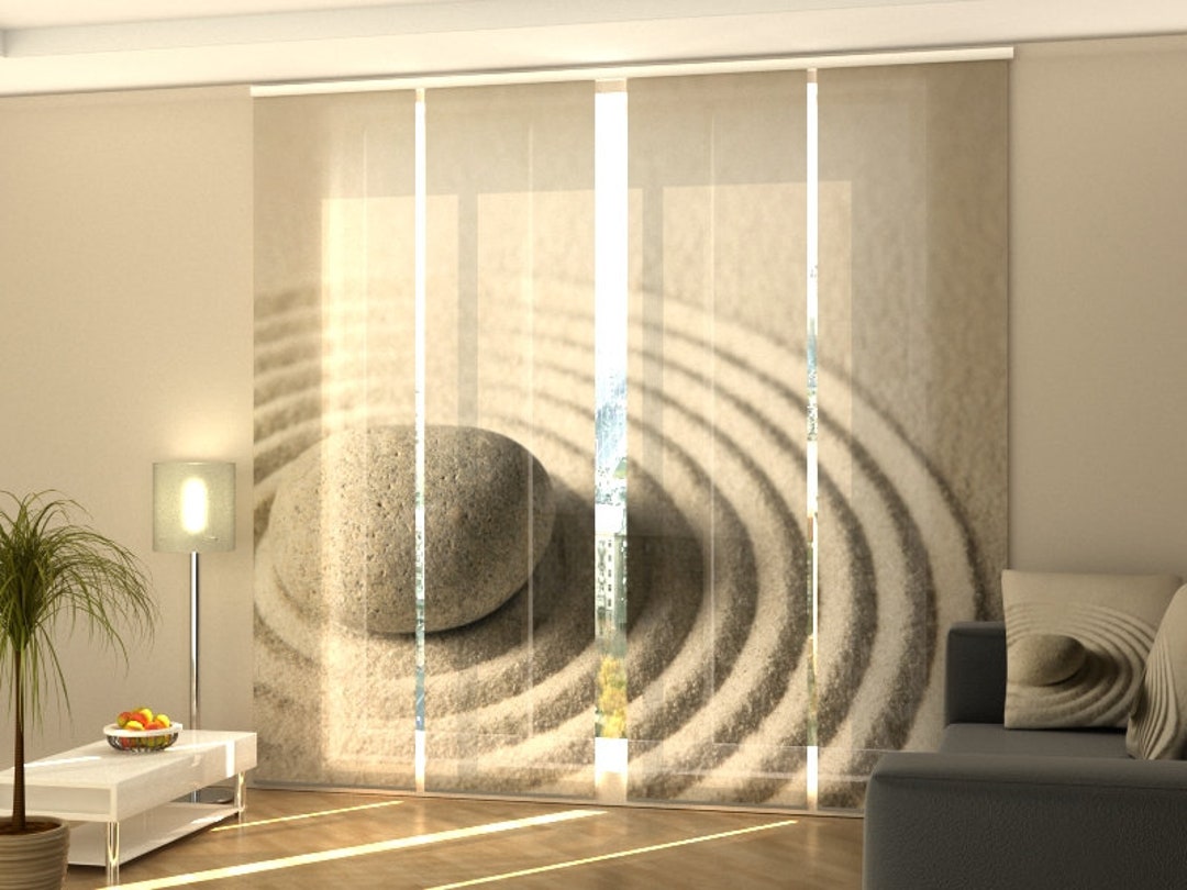 Zen Stone Sliding Panel Curtains, Set of 4 Panels: Japanese Garden ...
