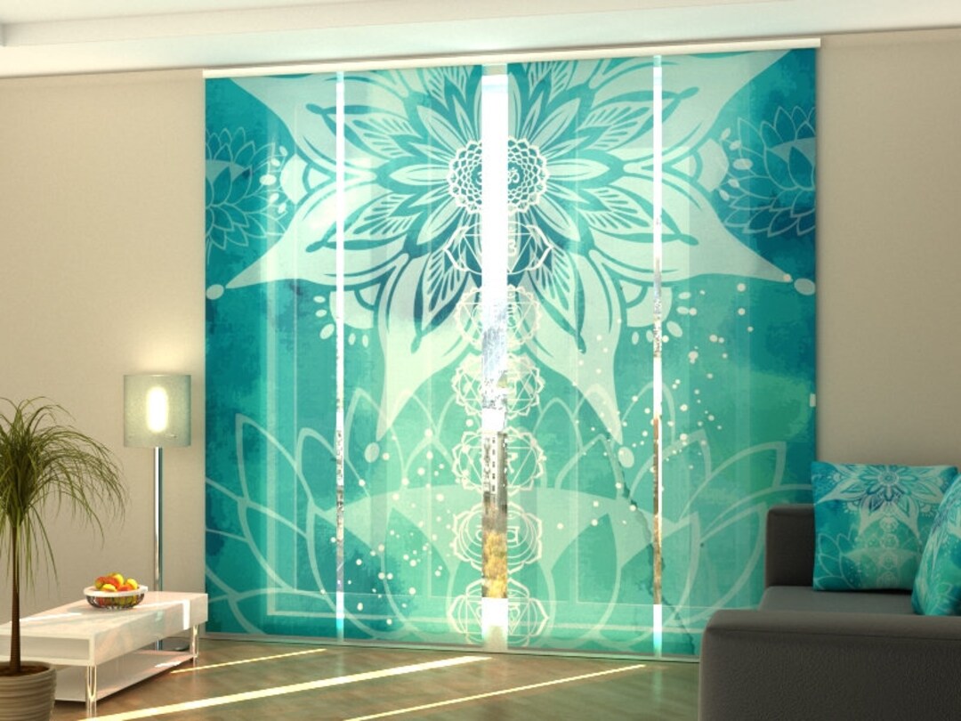 4 Sliding Panel Curtains Yoga Symbols and Lotus for Patio Doors or Yoga ...