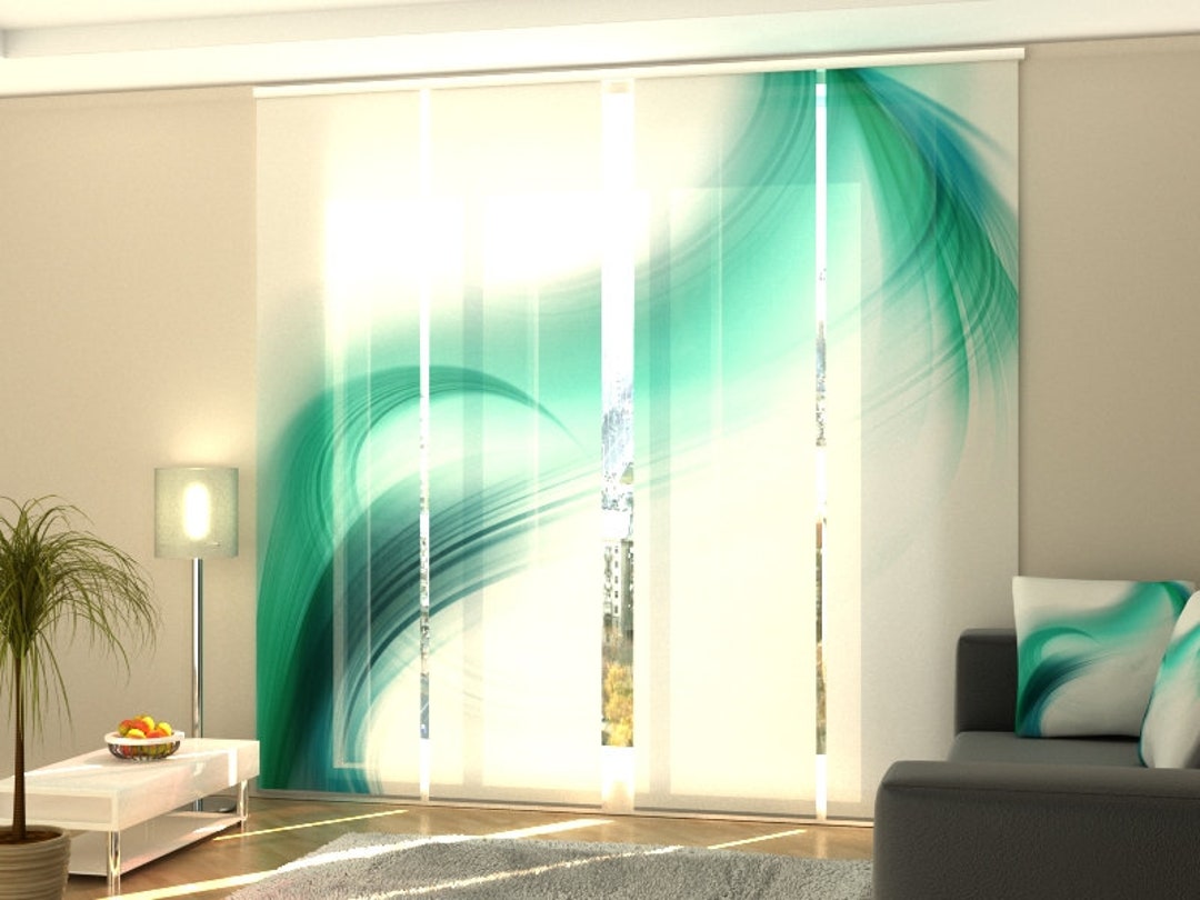 Sliding Panel Curtain Turquoise Abstraction, Set of 4, Vertical Blinds ...