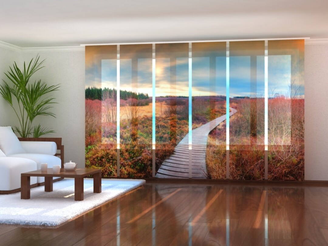 Sliding Panel Curtain Beautiful Autumn Landscape, Set of 6, Custom Size ...