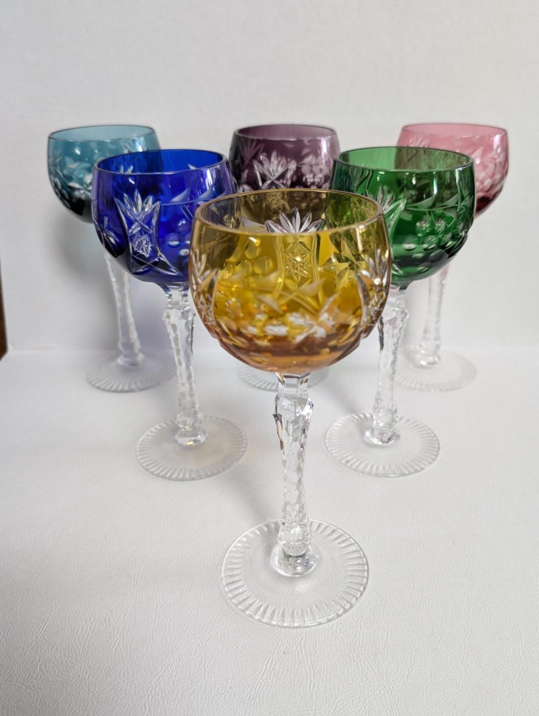 6 Piece Set of Colored Crystal Stemmed Glasses, 7.75"h - Etsy