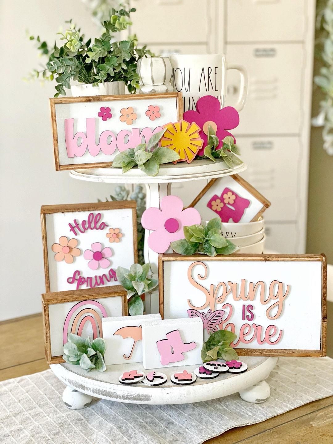 Daisy Tiered Tray Bundle, Flowers, Tiered Tray Decor, Wood Daisies ...