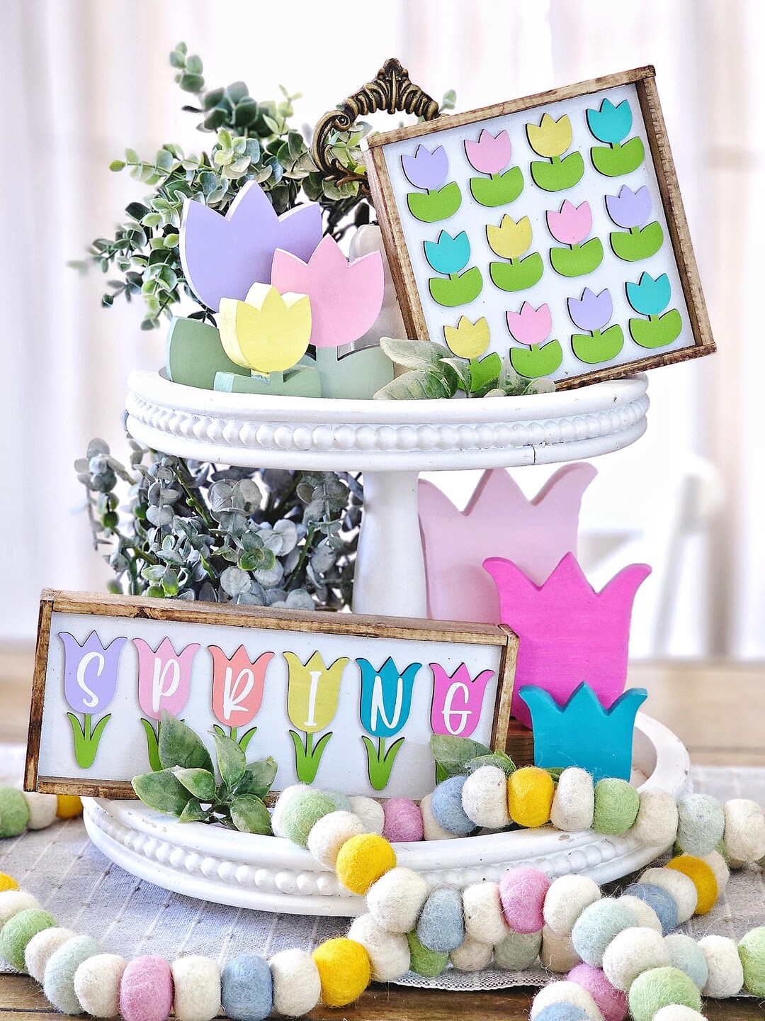 Spring Tulip Sign, Pastel Tulip Decor, Tulip Wood Sign, Spring Home ...