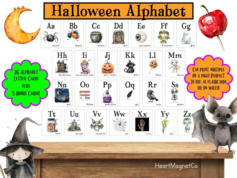 Halloween Alphabet Cards, Spooky Abc's, Large Alphabet Cards, Alphabet ...