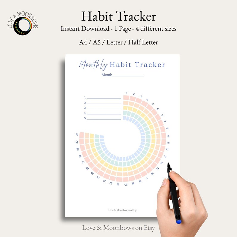 Habit Tracker Printable | A4, A5 & US Letter PDF + Canva Template ...