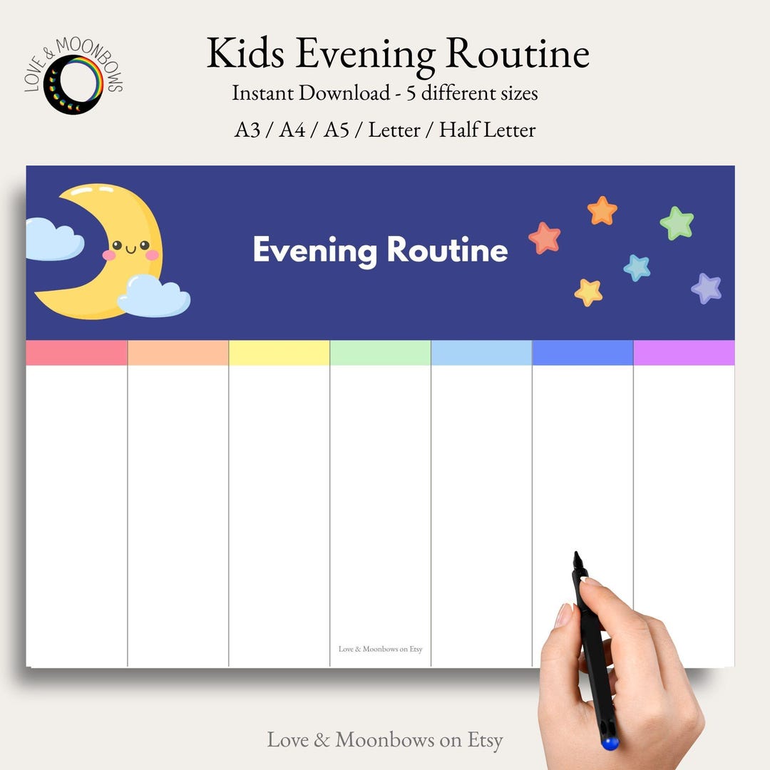Kids Routine Poster | Evening Routine Chart | Printable Pdf | Daily ...