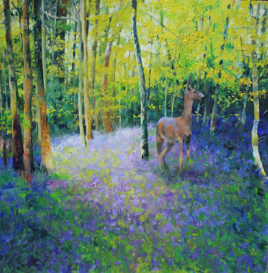 Deer in Bluebell Wood - Original Artwork by Christian Twelftree - Etsy UK
