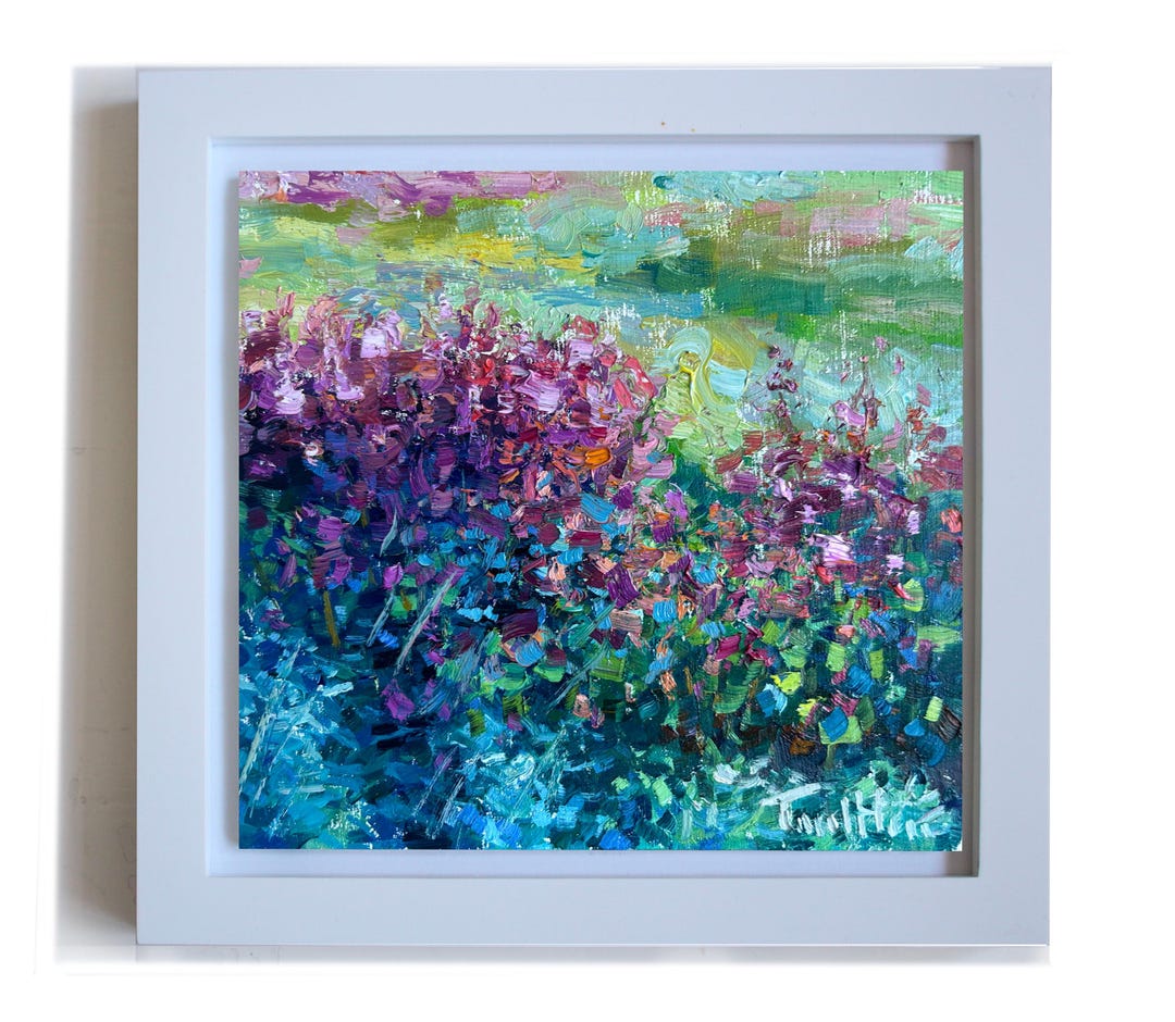 No 141. Purple Flowers - Small Painting - Framed - Hand-painted Artwork ...