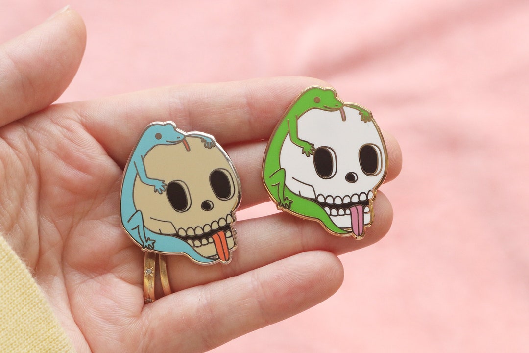 Skull and Lizard Hard Enamel Pin Cute Fall and Halloween Accessory for ...