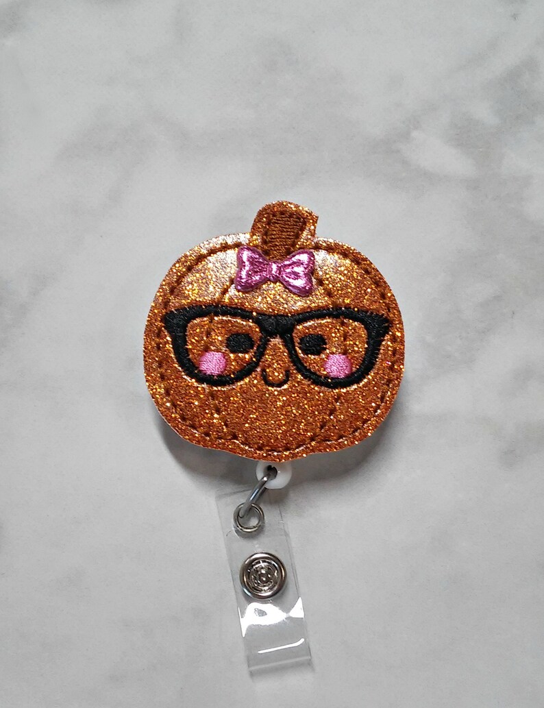 Glitter Geeky Pumpkin Badge Reel/fall Badge Reel/nurse Badge - Etsy