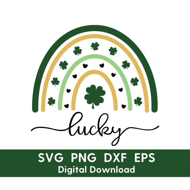 Lucky Rainbow Svg - St Patricks Day Clipart - Four Leaf Clover Rainbow ...