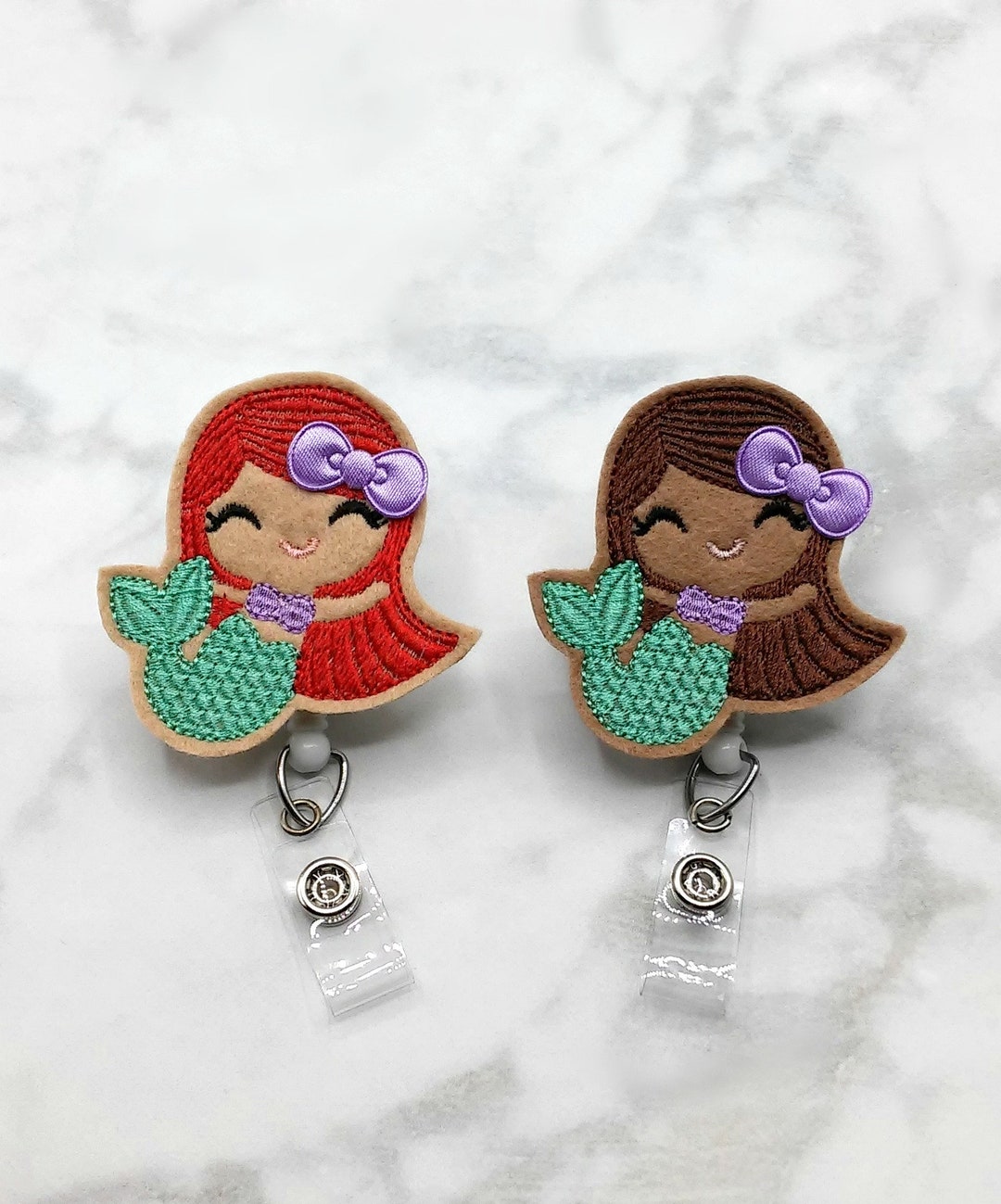 Mermaid Badge Reel/nurse Badge Reel/retractable ID Badge Holder/felt ...