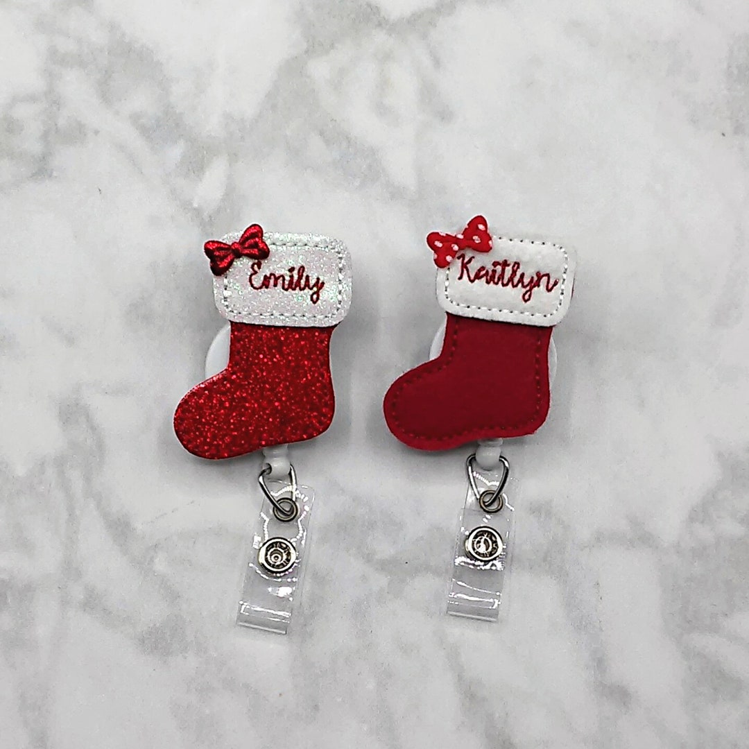 Personalized Christmas Stocking Badge Reel - Christmas Badge Reel ...