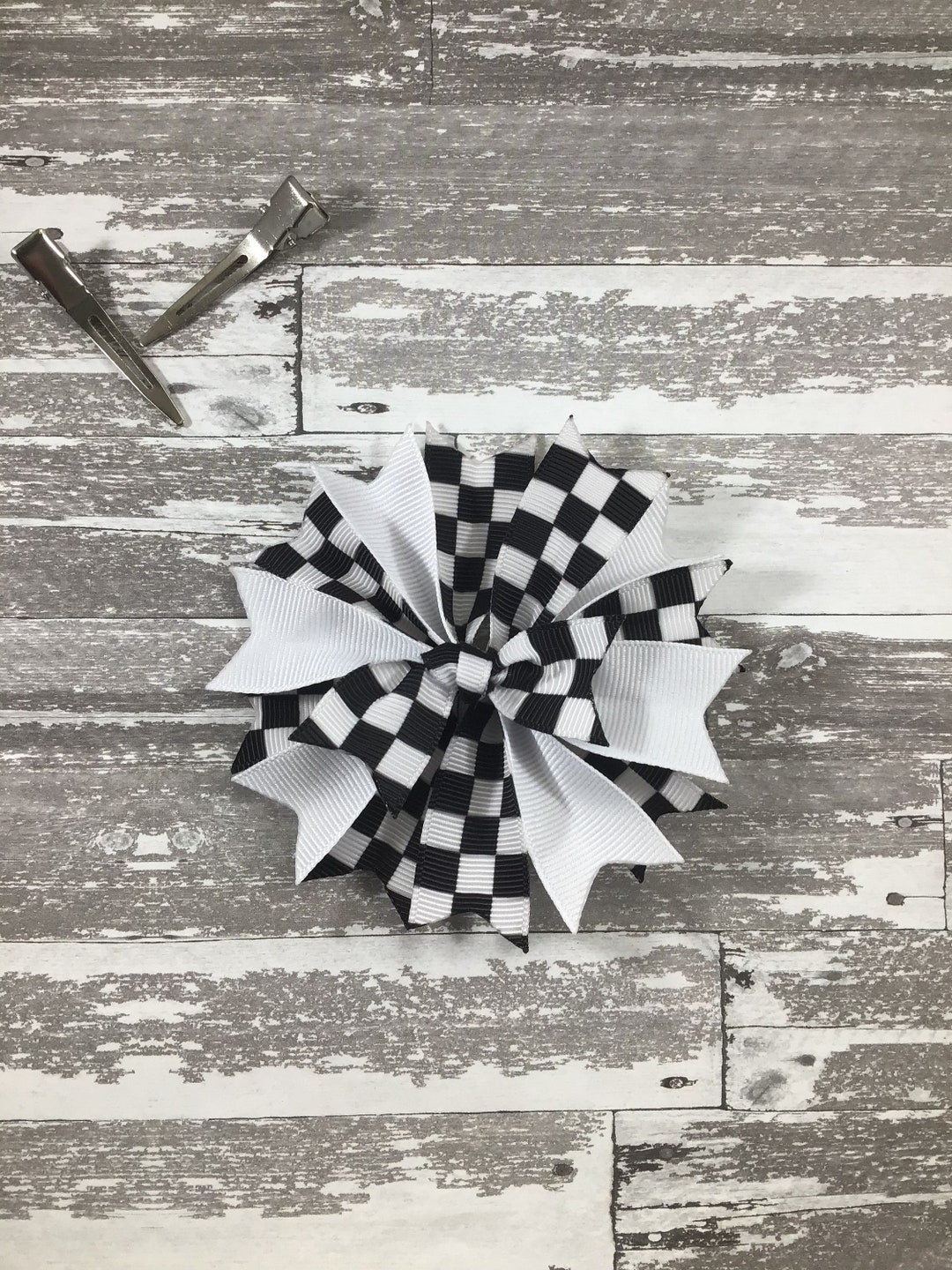 Checkerboard Hair Bow, Checkered Hair Bow, Raceway Hair Bow - Etsy